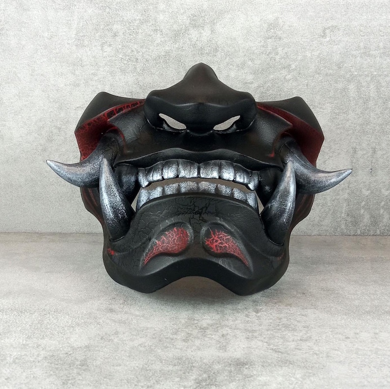 Black With Red Cracks Samurai Mask, Traditional Japanese Hannya Mask ...