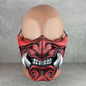 Red Samurai Mask, Traditional Japanese Hannya Mask, Wearable Mask ...
