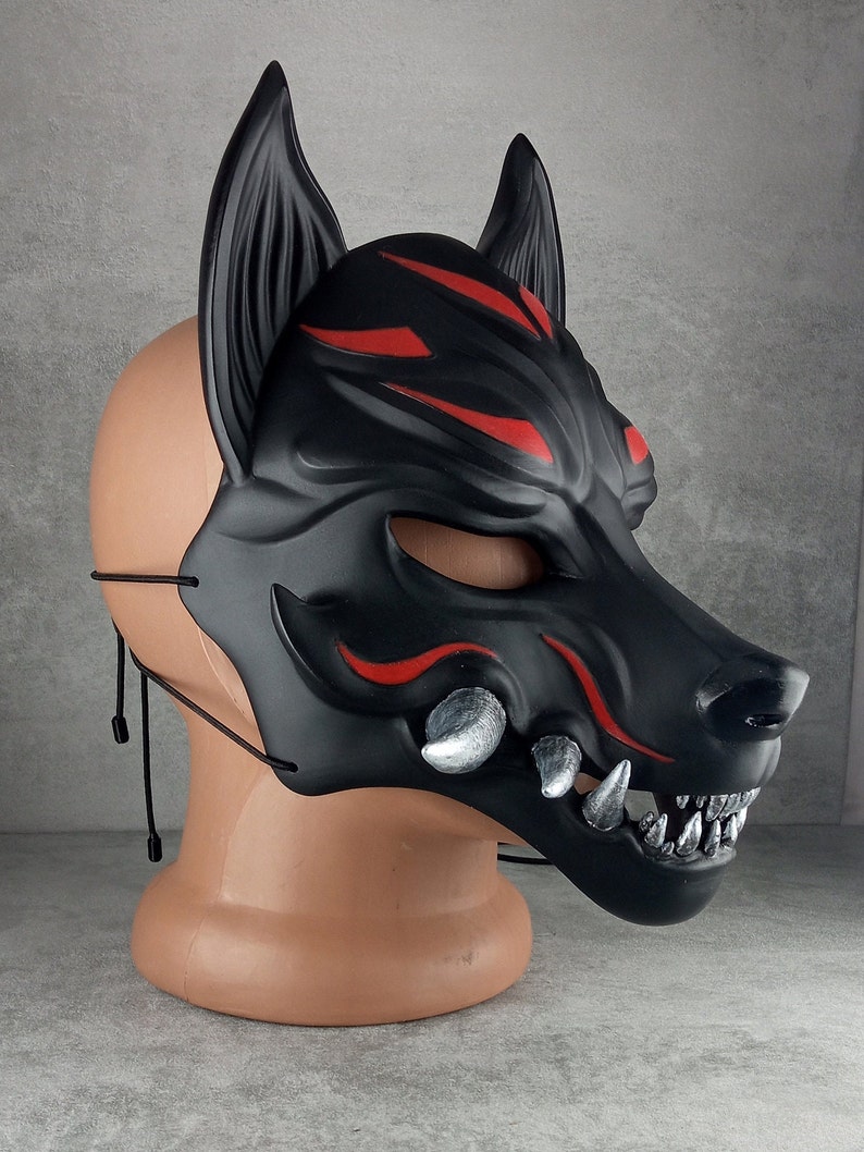 Black Okami Wolf Mask: Japanese Kitsune Style Youkai Mask - Etsy