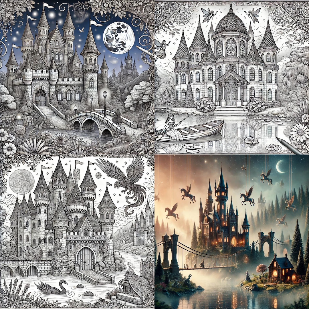Mystical Castles Coloring Pages: Enchanted Medieval Fantasy Art - Etsy