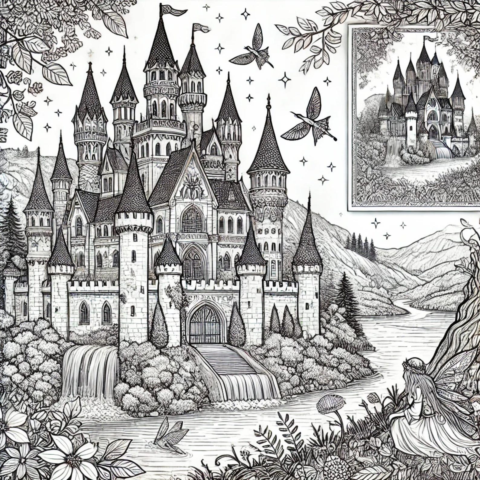 Mystical Castles Coloring Pages: Enchanted Medieval Fantasy Art - Etsy