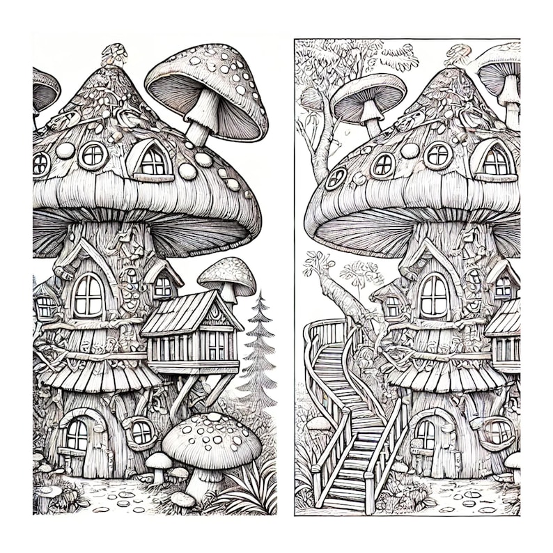 30 Enchanted Fairy Homes Coloring Book – Whimsical Fantasy Mushroom ...