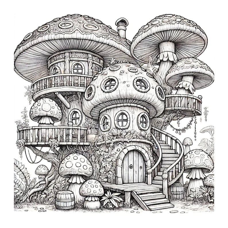 30 Enchanted Fairy Homes Coloring Book – Whimsical Fantasy Mushroom ...
