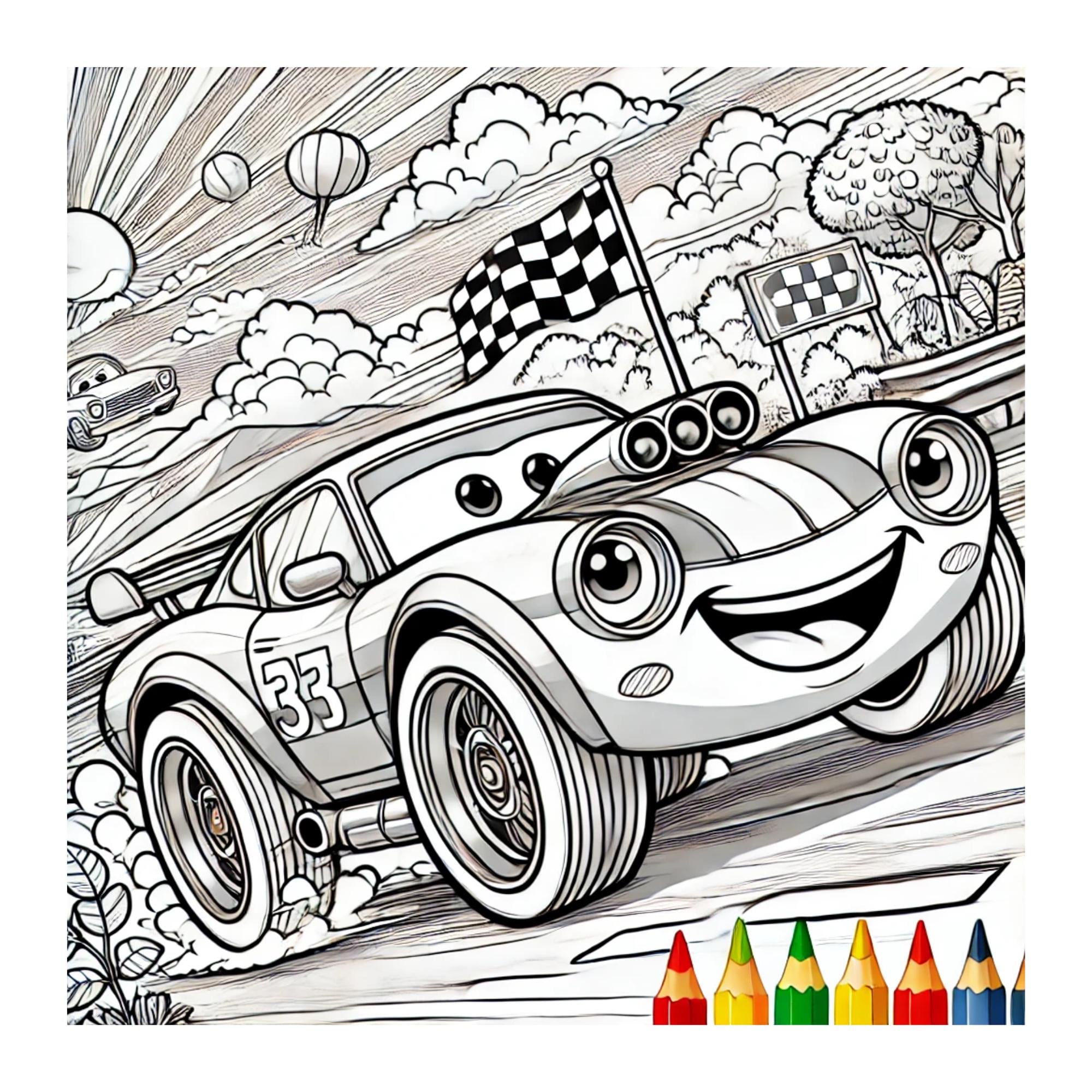 Fast Cars Coloring Book for Kids – 25 Fun & Playful Cartoon Cars to ...