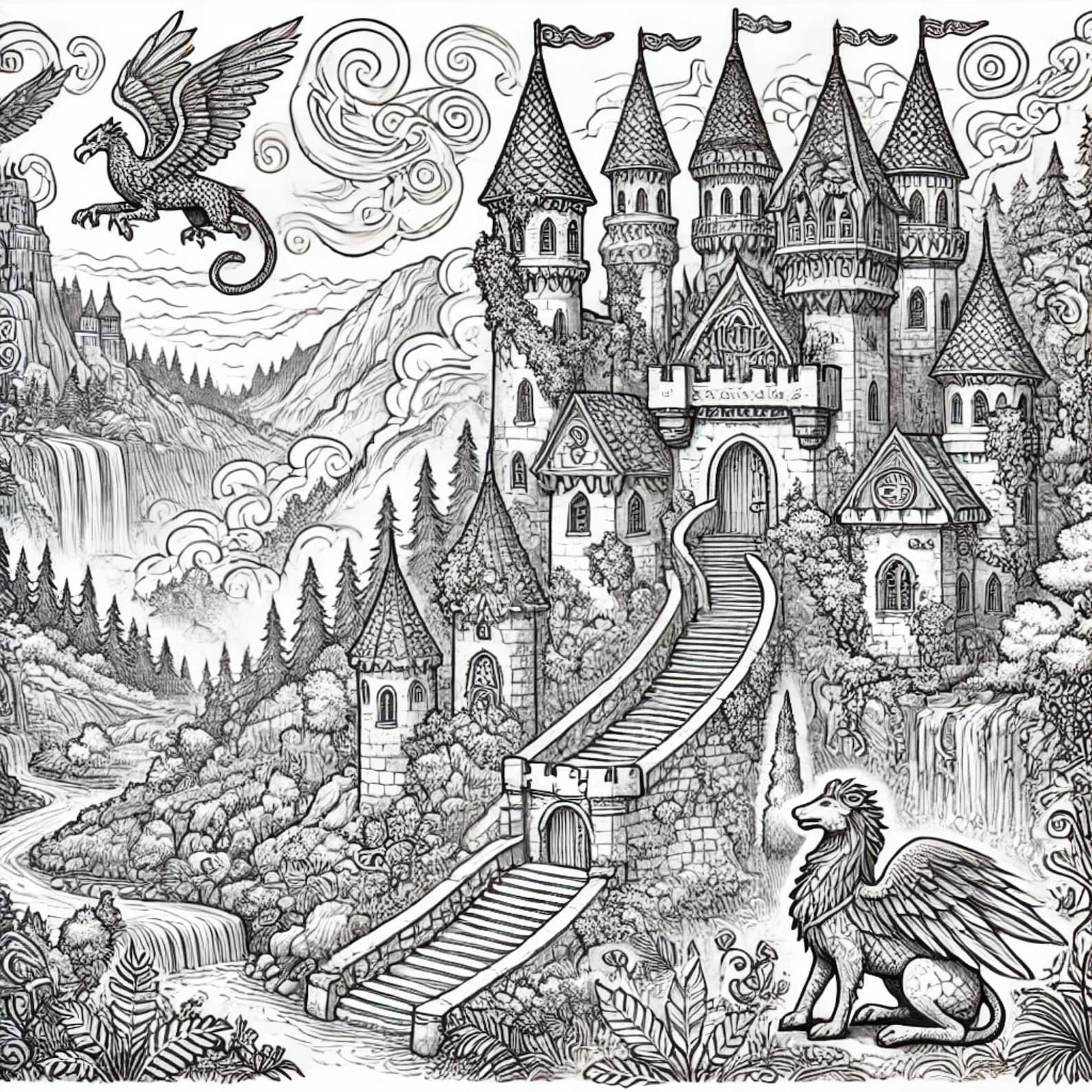 Mystical Castles Coloring Pages: Enchanted Medieval Fantasy Art - Etsy