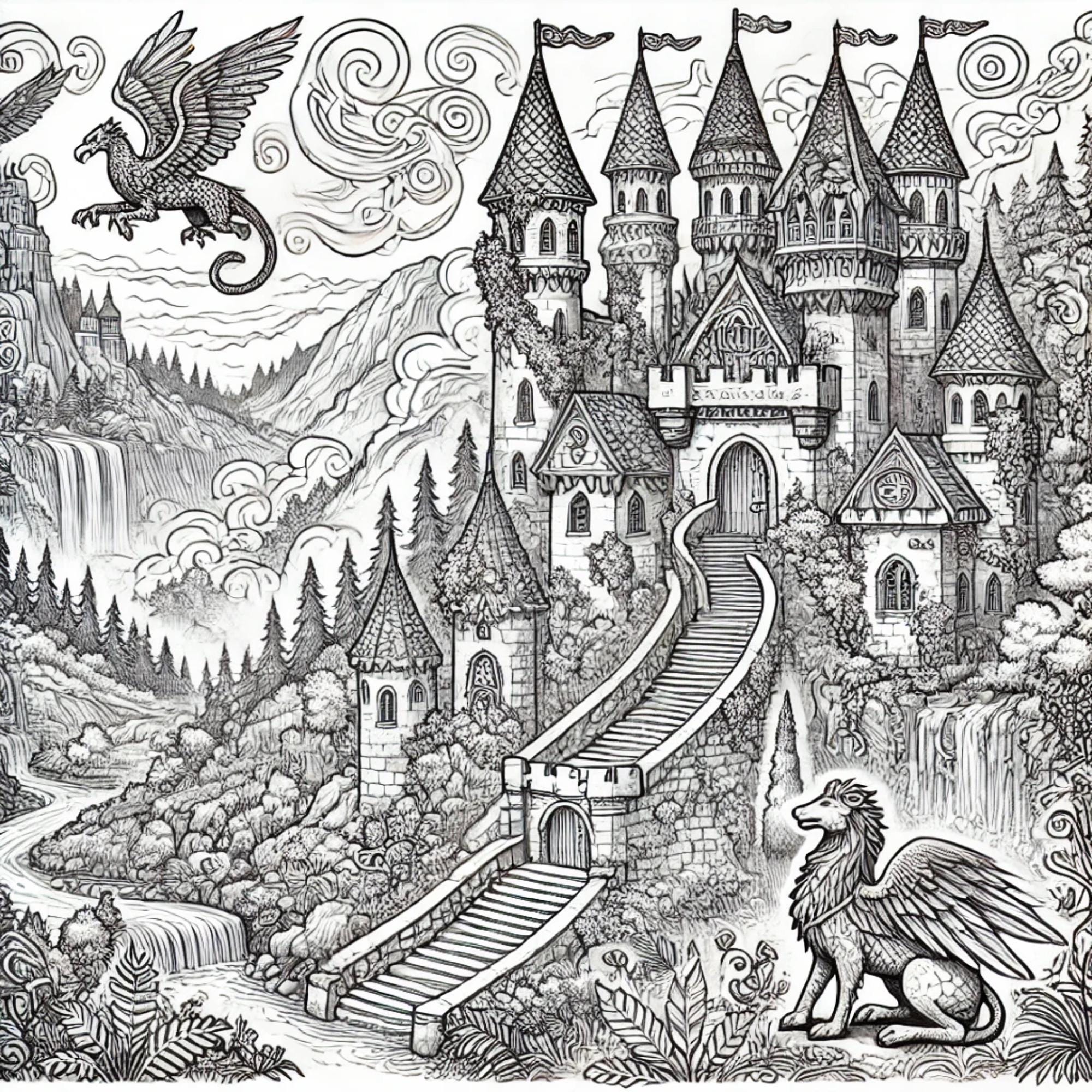 Mystical Castles Coloring Pages: Enchanted Medieval Fantasy Art - Etsy