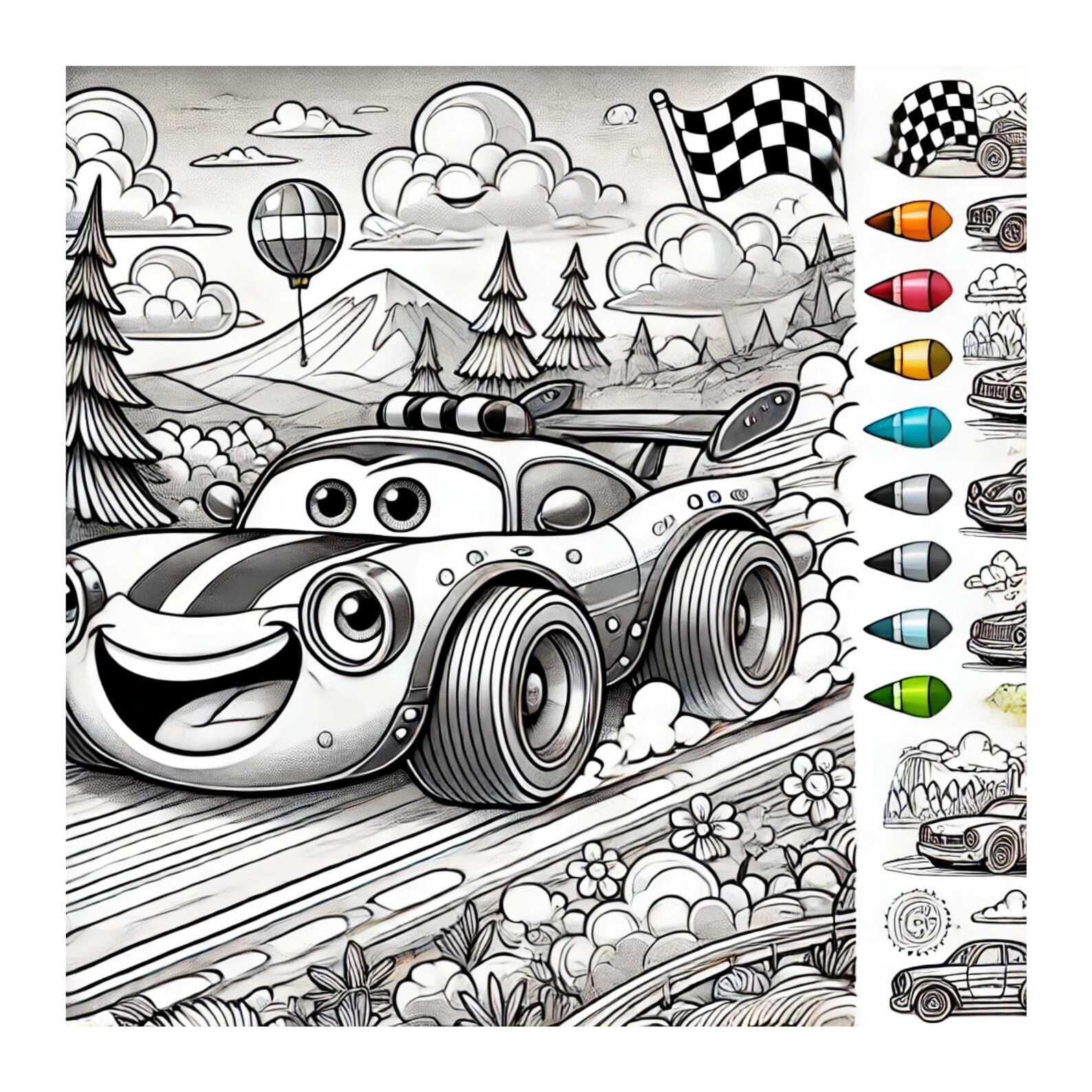 Cartoon Fast Cars Coloring Book: 25 Fun Pages (PDF Download) - Etsy