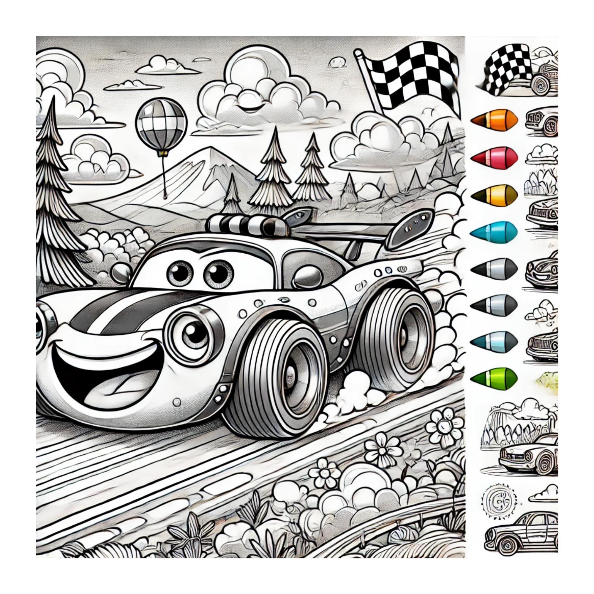 Fast Cars Coloring Book for Kids – 25 Fun & Playful Cartoon Cars to ...