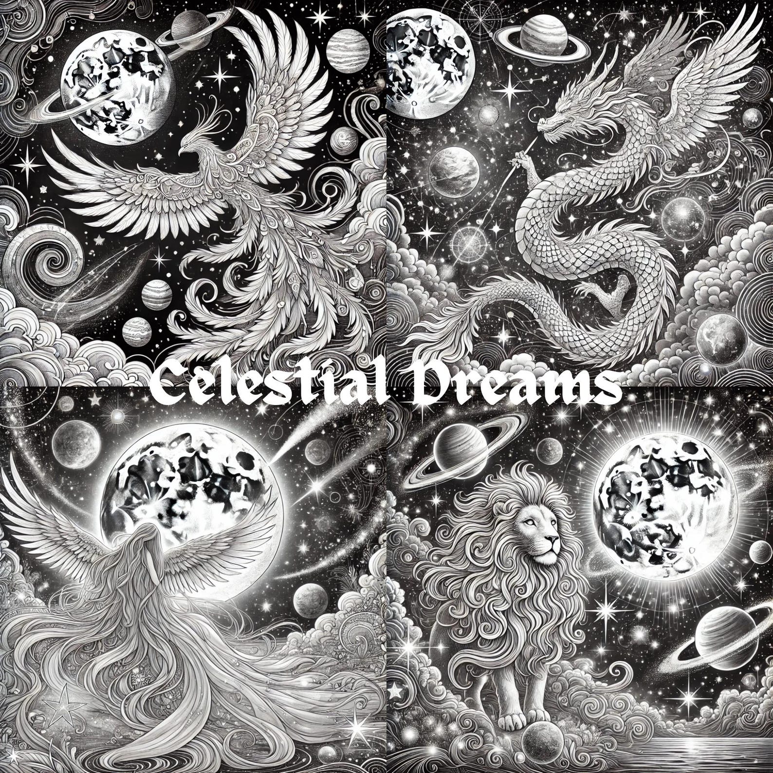 Celestial Dreams Coloring Book: Whimsical Cosmic Designs for Relaxation ...