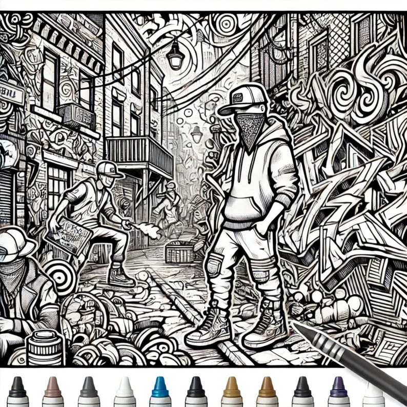 Street Art Coloring Pages – Vibrant Urban Graffiti Patterns - Etsy