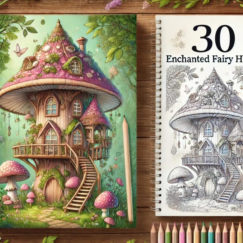 30 Enchanted Fairy Homes Coloring Book – Whimsical Fantasy Mushroom ...