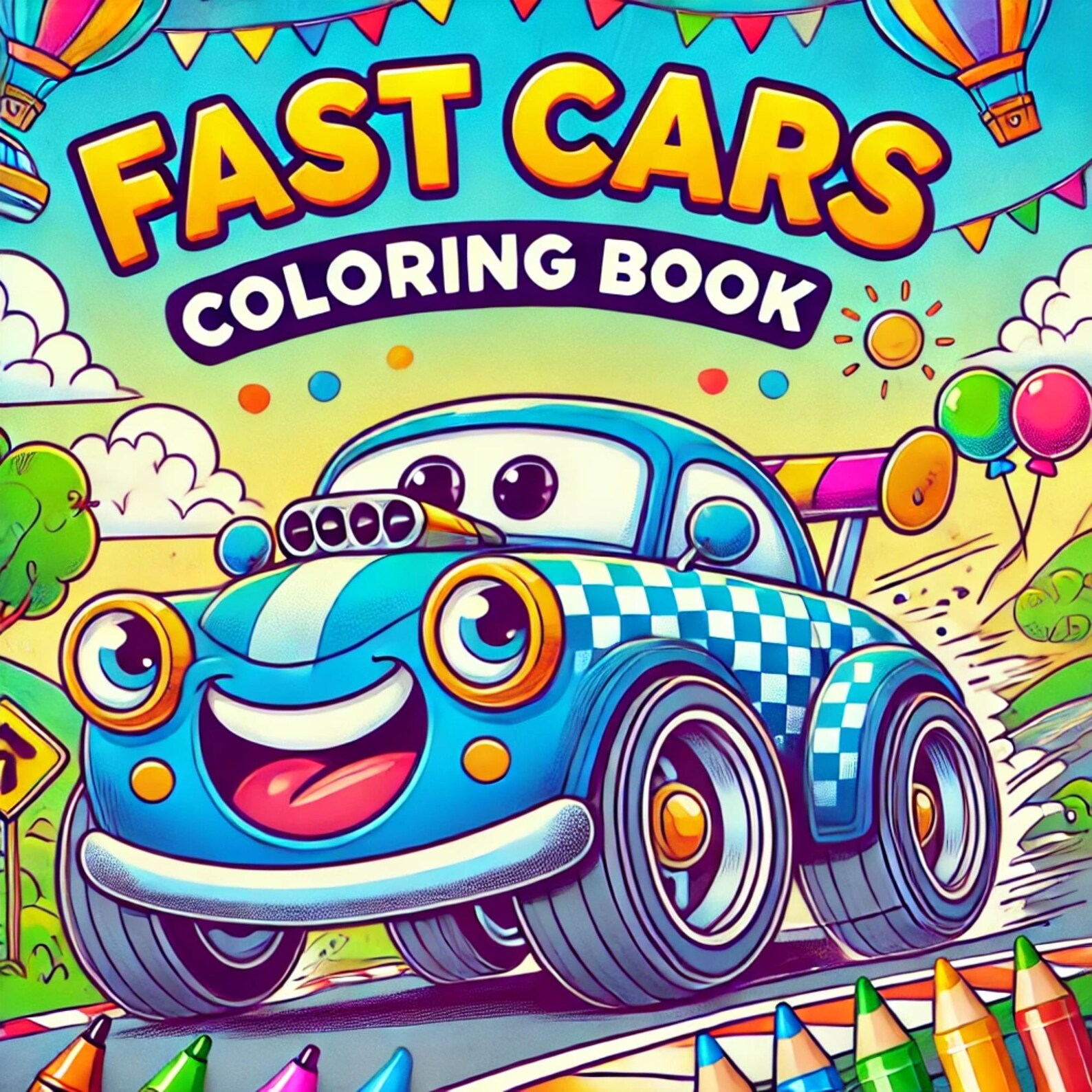 Fast Cars Coloring Book for Kids – 25 Fun & Playful Cartoon Cars to ...