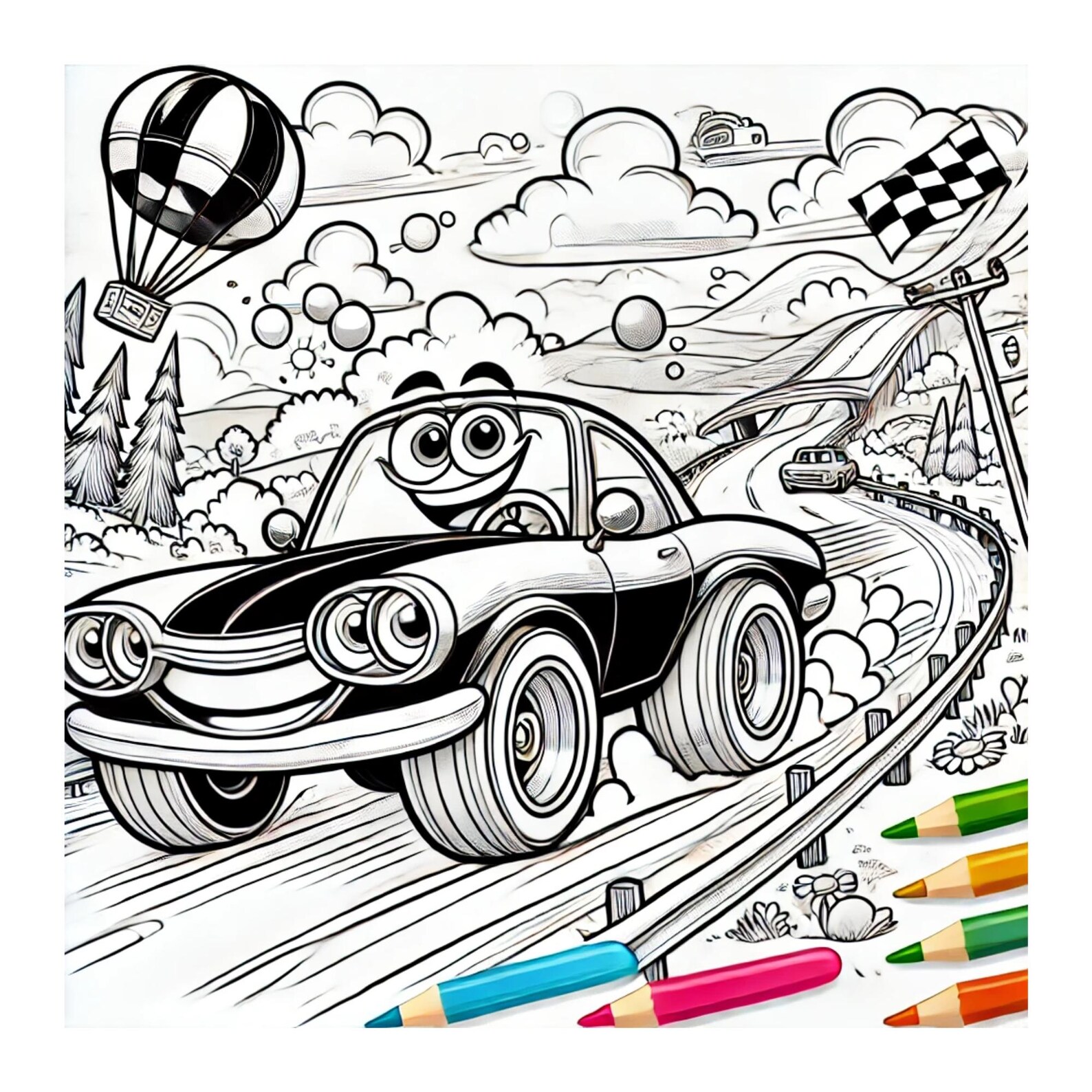 Fast Cars Coloring Book for Kids – 25 Fun & Playful Cartoon Cars to ...