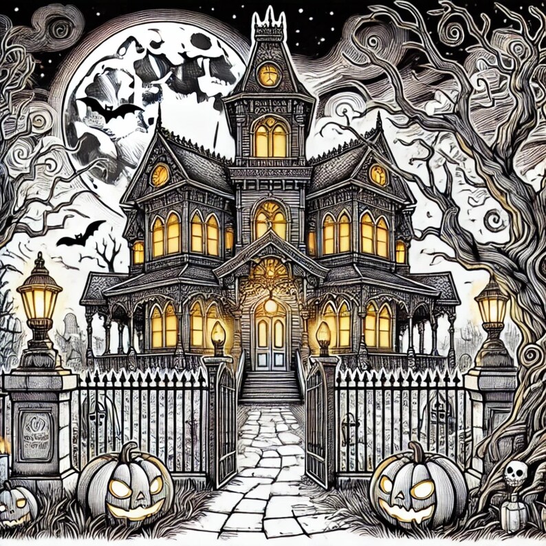 Spooky Halloween Coloring Book: 60 Eerie Pages (PDF Pattern) - Etsy