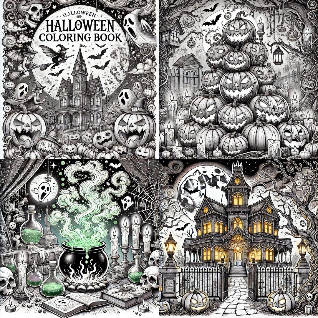 Spooky Halloween Coloring Book: 60 Eerie Pages (PDF Pattern) - Etsy