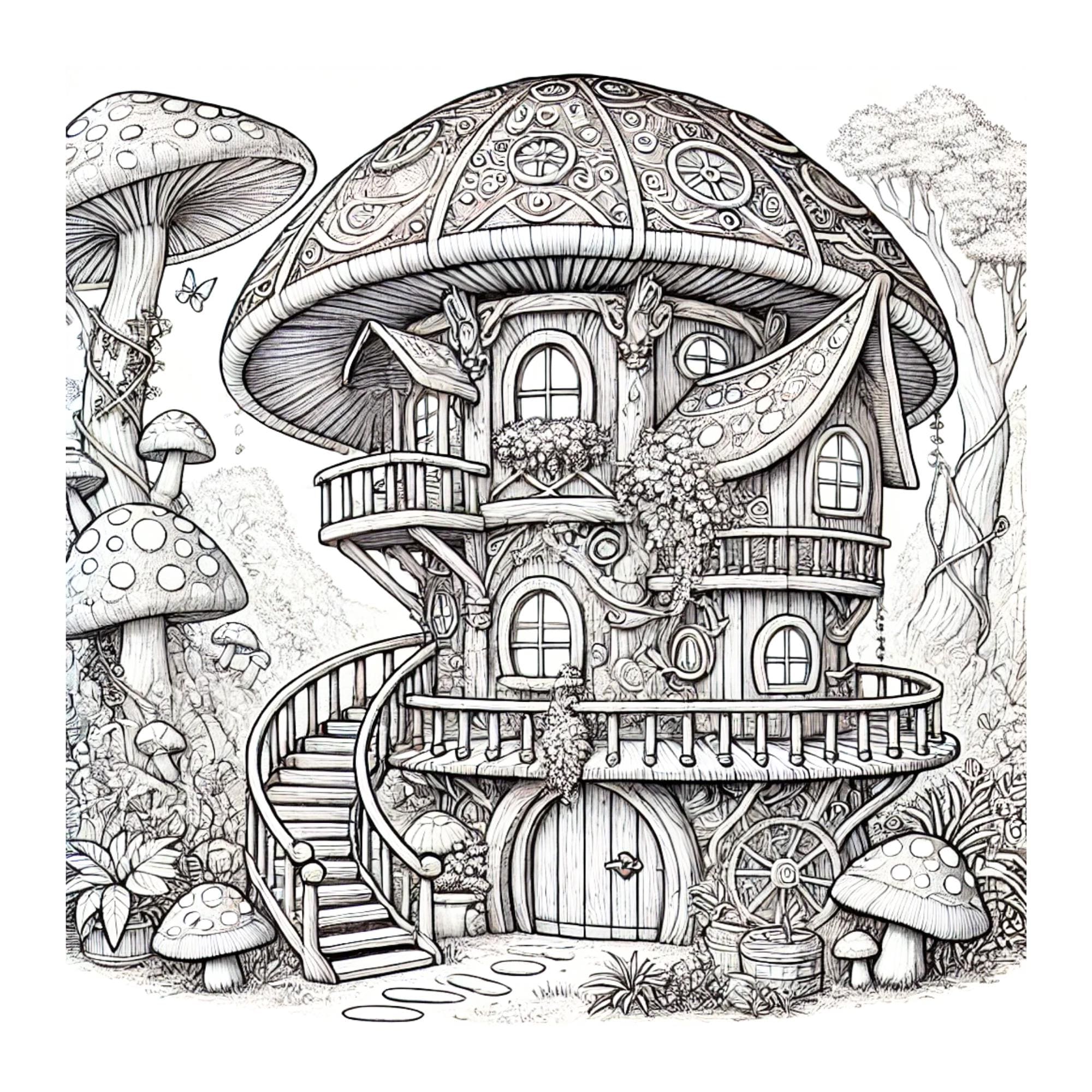 30 Enchanted Fairy Homes Coloring Book – Whimsical Fantasy Mushroom ...