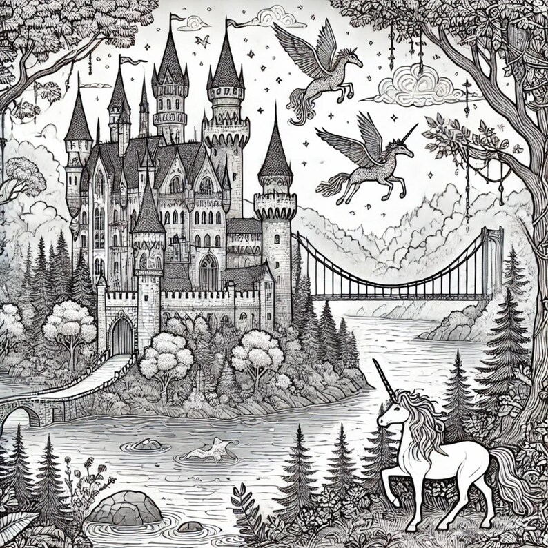 Mystical Castles Coloring Pages: Enchanted Medieval Fantasy Art - Etsy