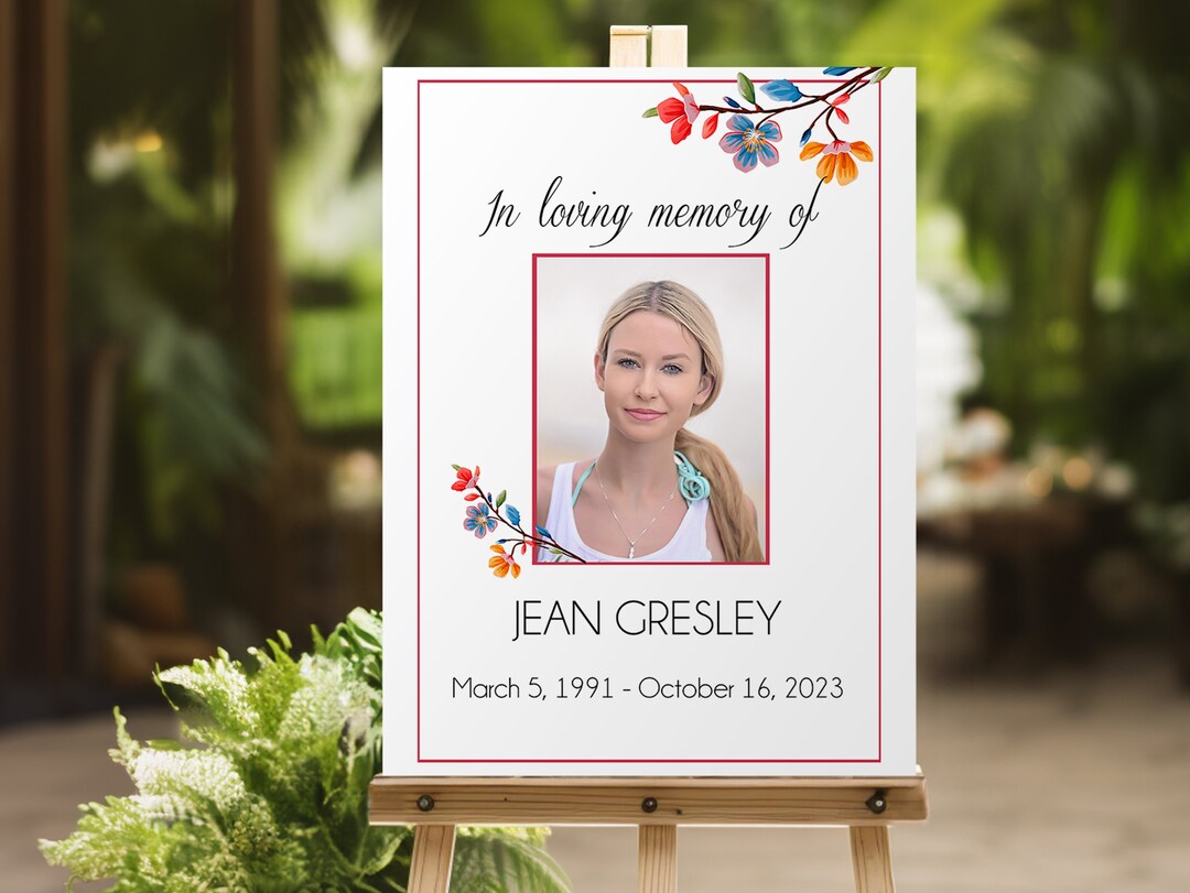Simple Floral Funeral Memorial Photo Board, Funeral Welcome Sign, Easel ...