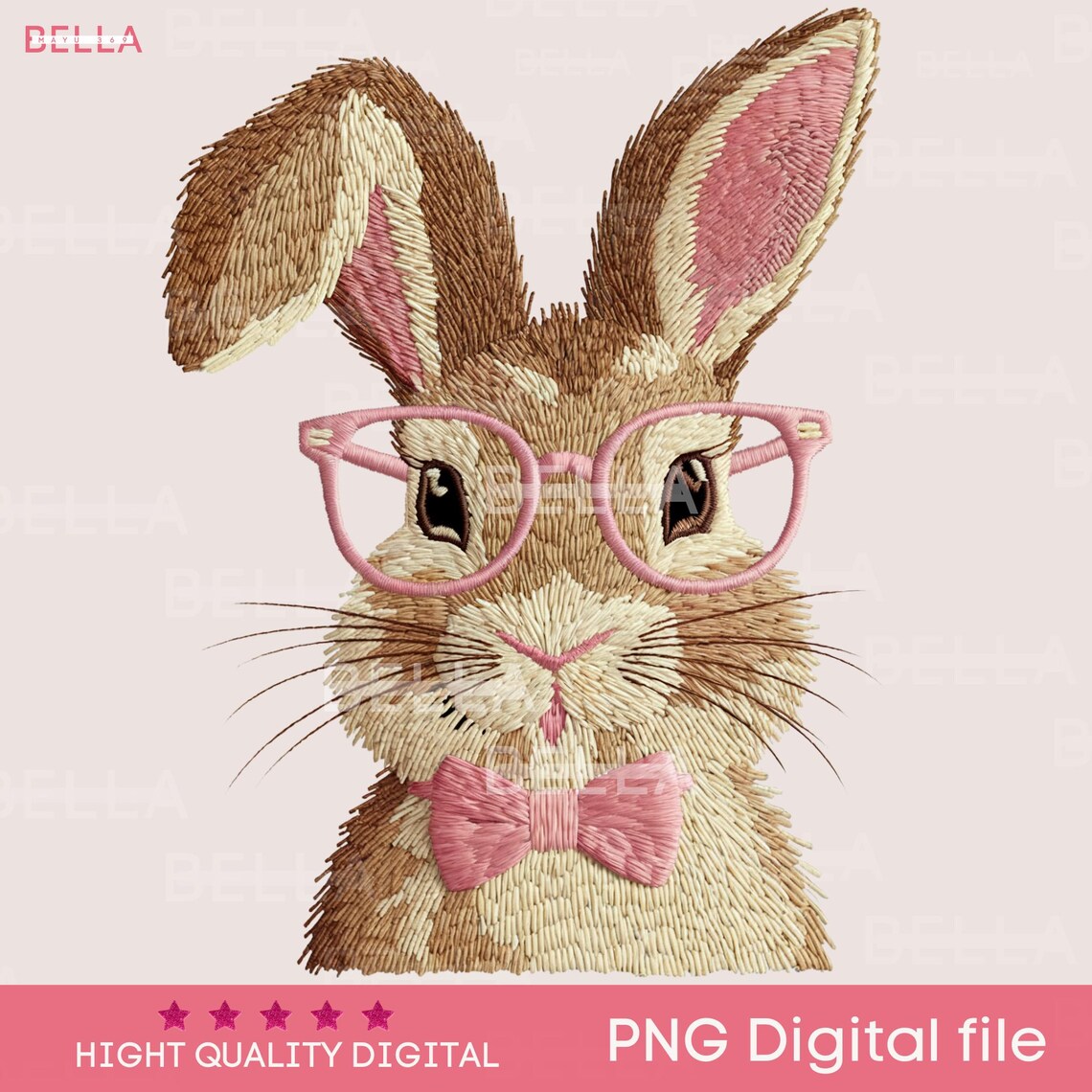 Embroidered Bunny With Glasses PNG, Cute Easter Rabbit Clipart, Vintage ...