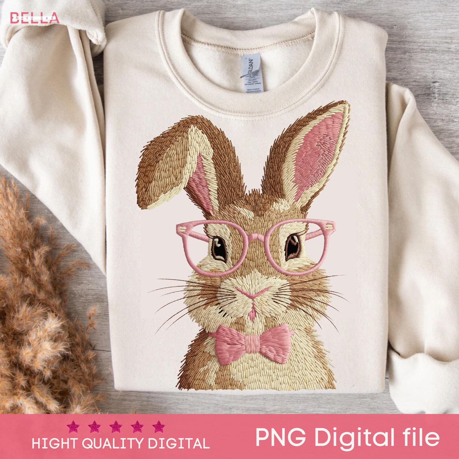 Embroidered Bunny With Glasses PNG, Cute Easter Rabbit Clipart, Vintage ...