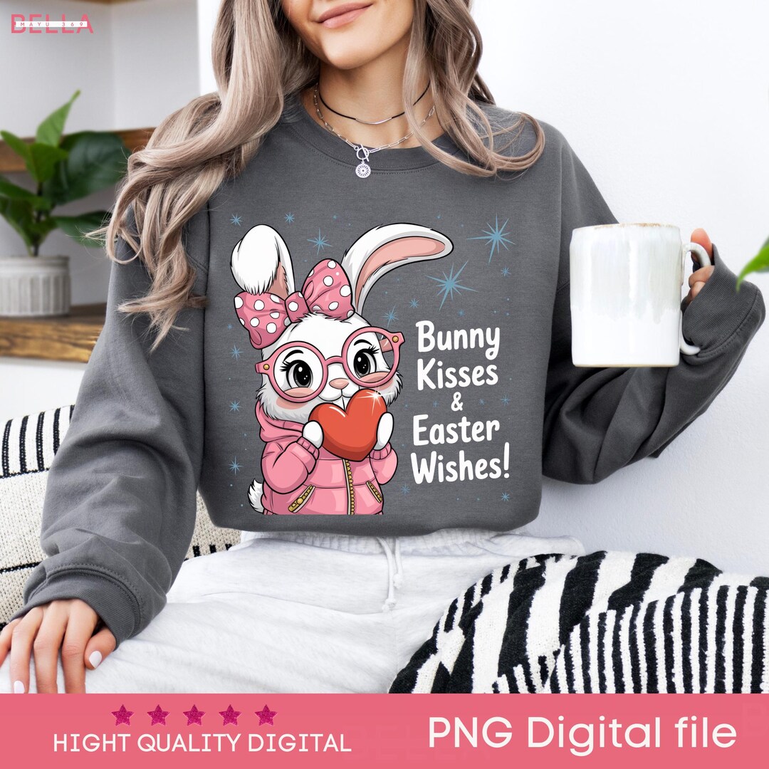 Cute Bunny With Glasses and Heart PNG, Kawaii Easter Rabbit Clipart ...