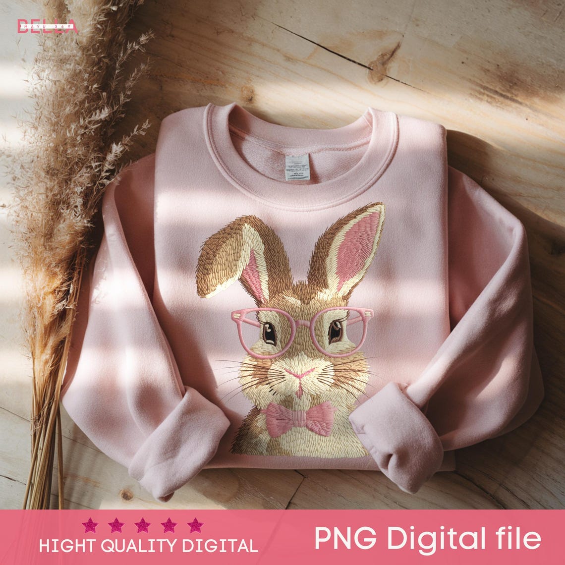Embroidered Bunny With Glasses PNG, Cute Easter Rabbit Clipart, Vintage ...