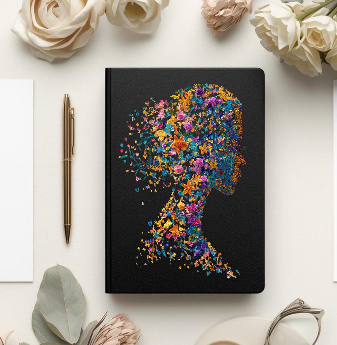 Boho Floral Woman Silhouette Hardcover Journal, Spiritual Journey Diary ...