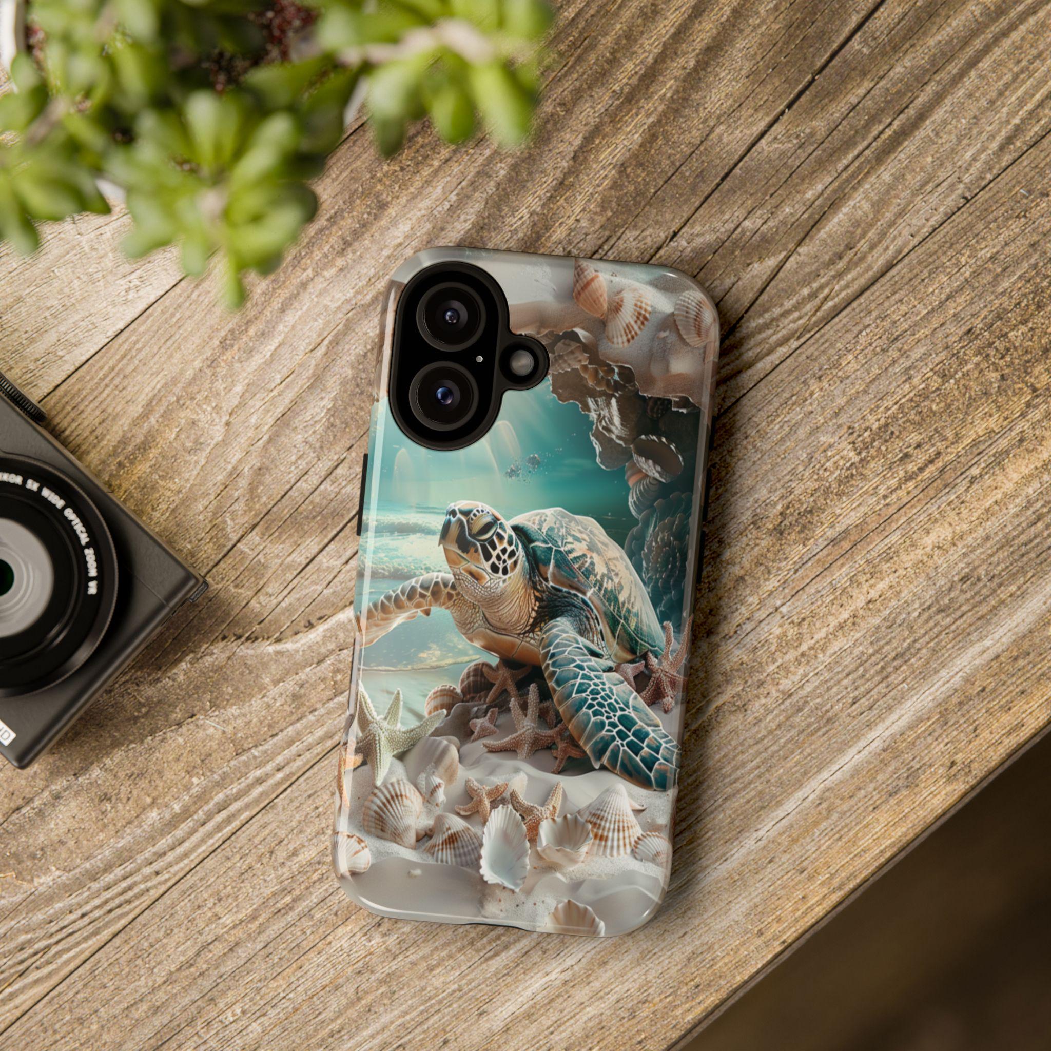 3D Sea Turtle Phone Case, Seashells Samsung Galaxy Ultra Tough Phone ...