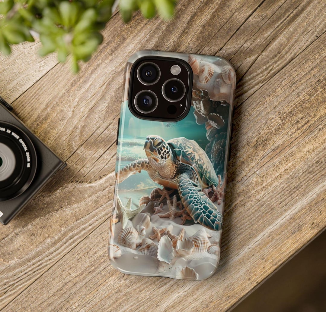 3D Sea Turtle Phone Case, Seashells Samsung Galaxy Ultra Tough Phone ...