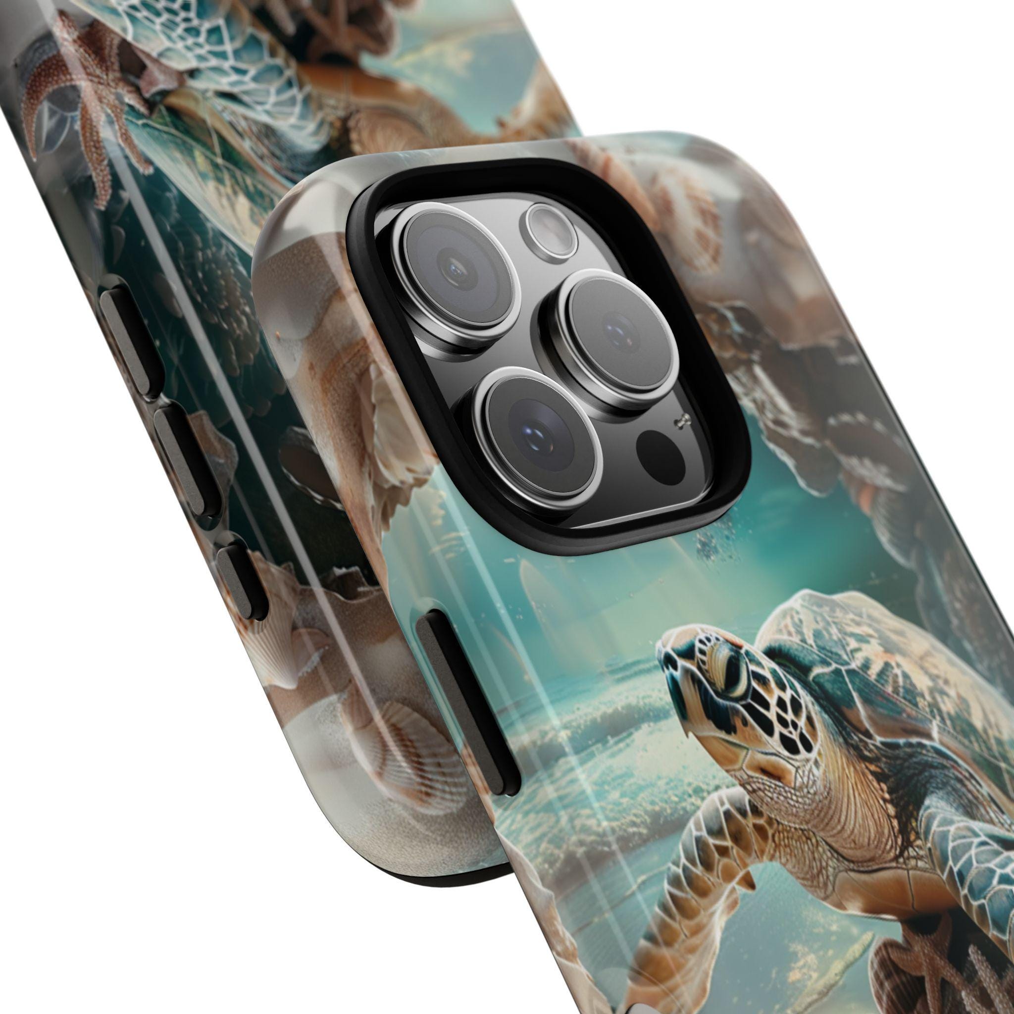 3D Sea Turtle Phone Case, Seashells Samsung Galaxy Ultra Tough Phone ...