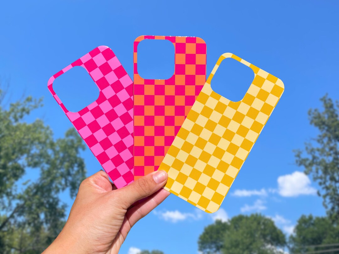 Pink, Orange, and Yellow Checkered Phone Case Inserts for Clear Case ...