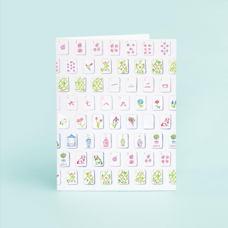 Mahjong Greeting Card | Mahjong Stationery Mah Jong Card Mahjong Tiles ...