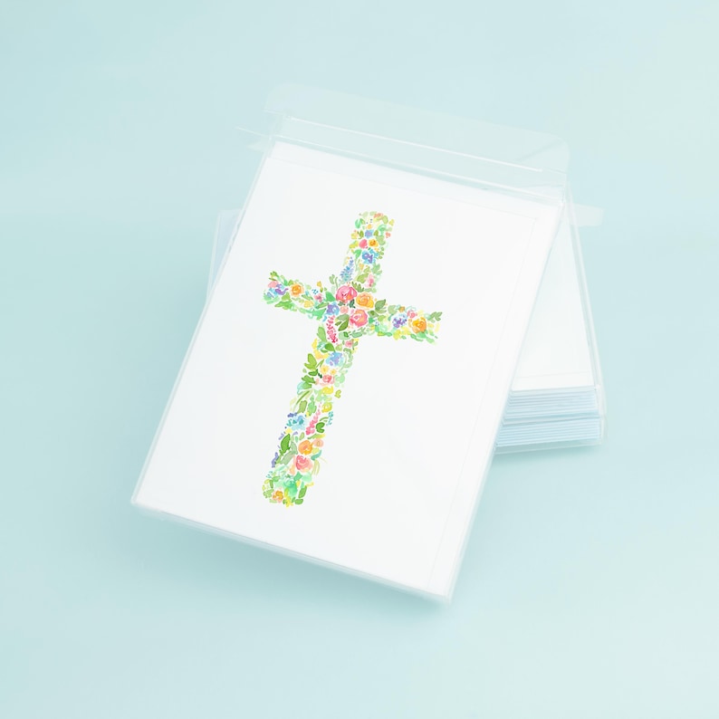 Floral Cross Greeting Card | Christian Stationery for Easter Flower ...