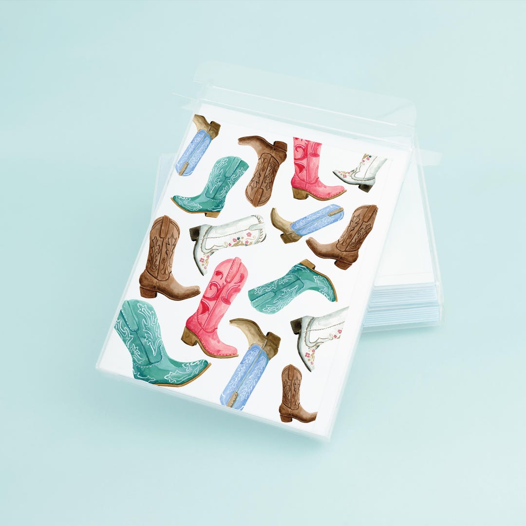 Colorful Cowboy Boots Greeting Card | Western Stationery Cowgirl Cowboy ...