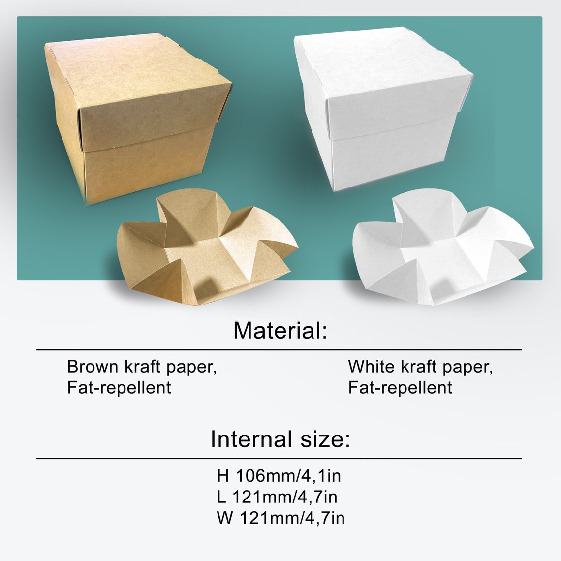 100 Pcs Kraft Burger Boxes / Takeout Food Boxes / 4.7x4.7x4.1 in Height ...