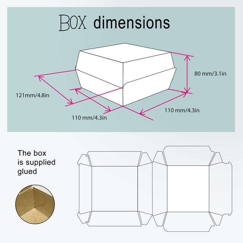 Burger Boxes / Takeout Food Boxes / 4.3x4.3x3.1 in Height / 110x110x80 ...