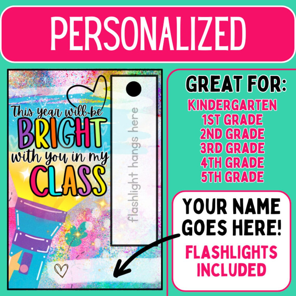 Bright School Year Back to School Personalized Tag With Flashlight for ...