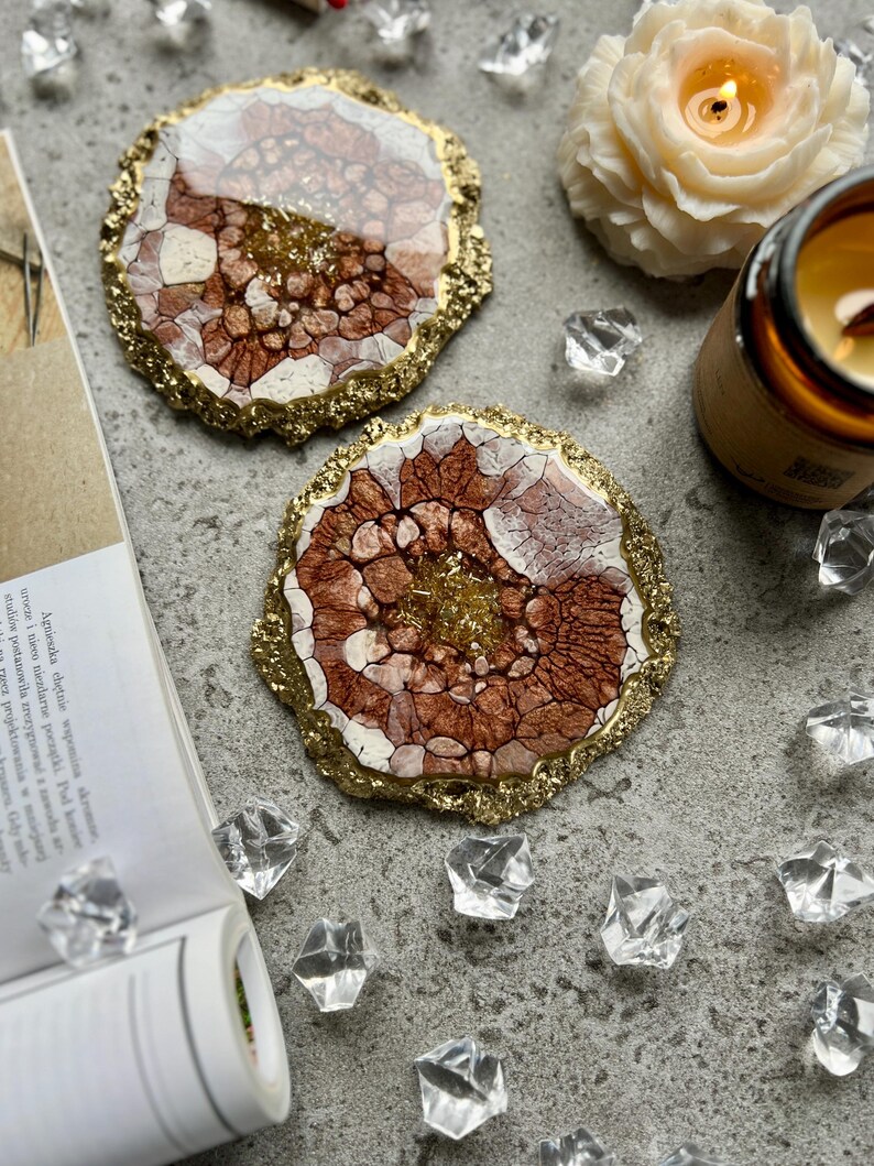 Chocolate and Gold Epoxy Resin Coasters, Aesthetic Decor, Set of 2 ...