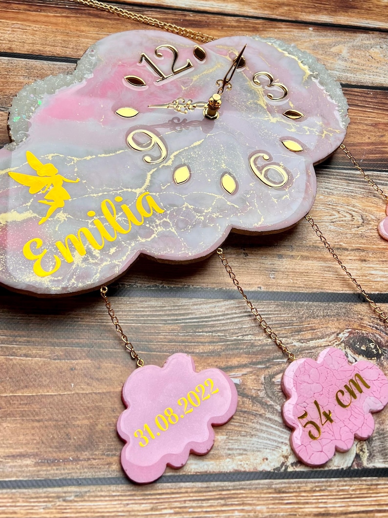 Epoxy Resin Wall Clock Cloud With the Child's Data, Baby Wall Decor ...