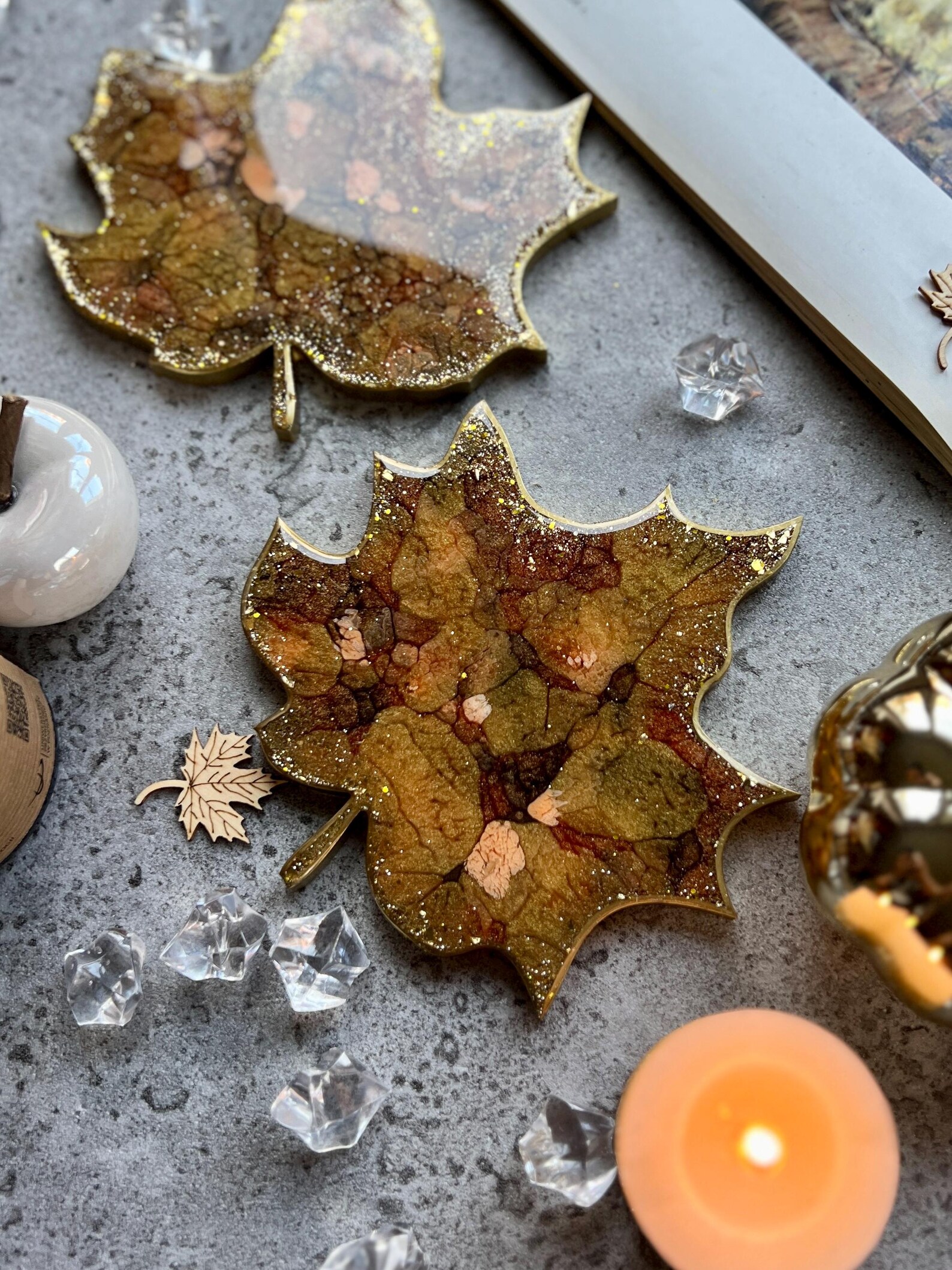 Resin Maple Leaf Coasters: Gold Autumn Decor, Set of 2 - Etsy