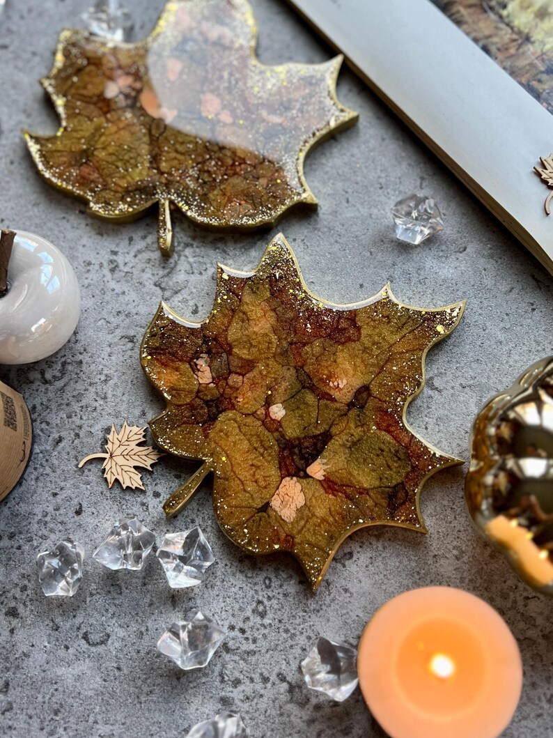 Resin Maple Leaf Coasters: Gold Autumn Decor, Set of 2 - Etsy
