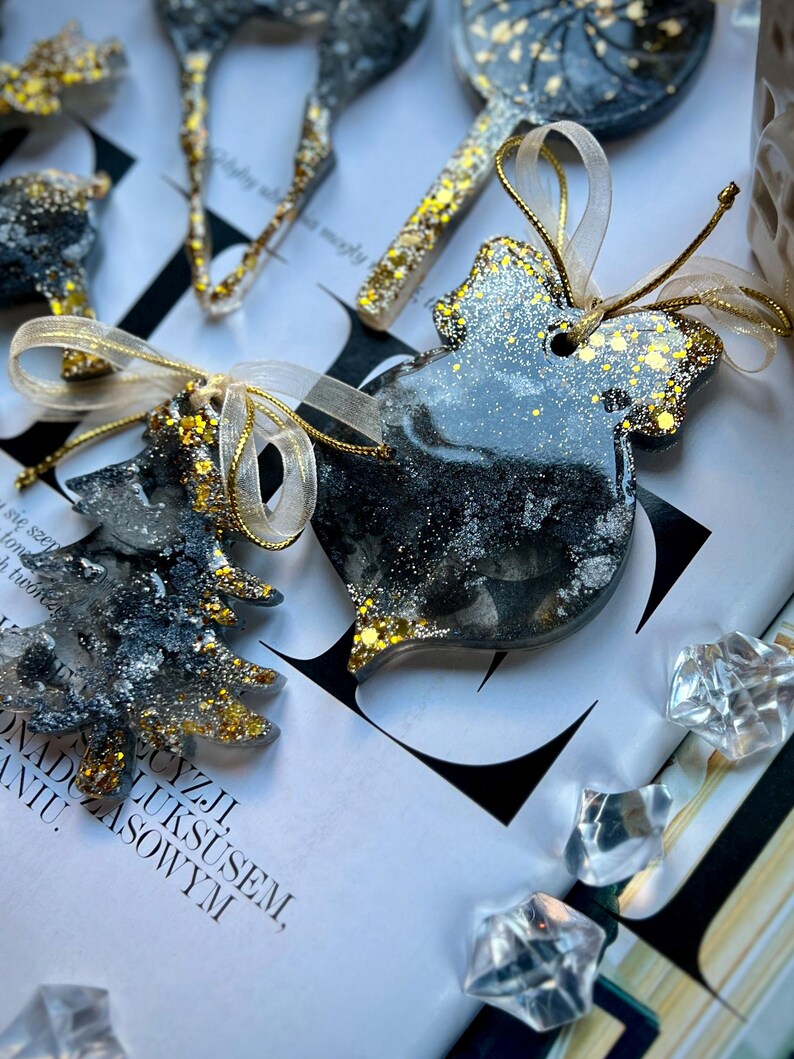 Black Gold and Silver Resin Christmas Ornaments, Resin Bauble ...