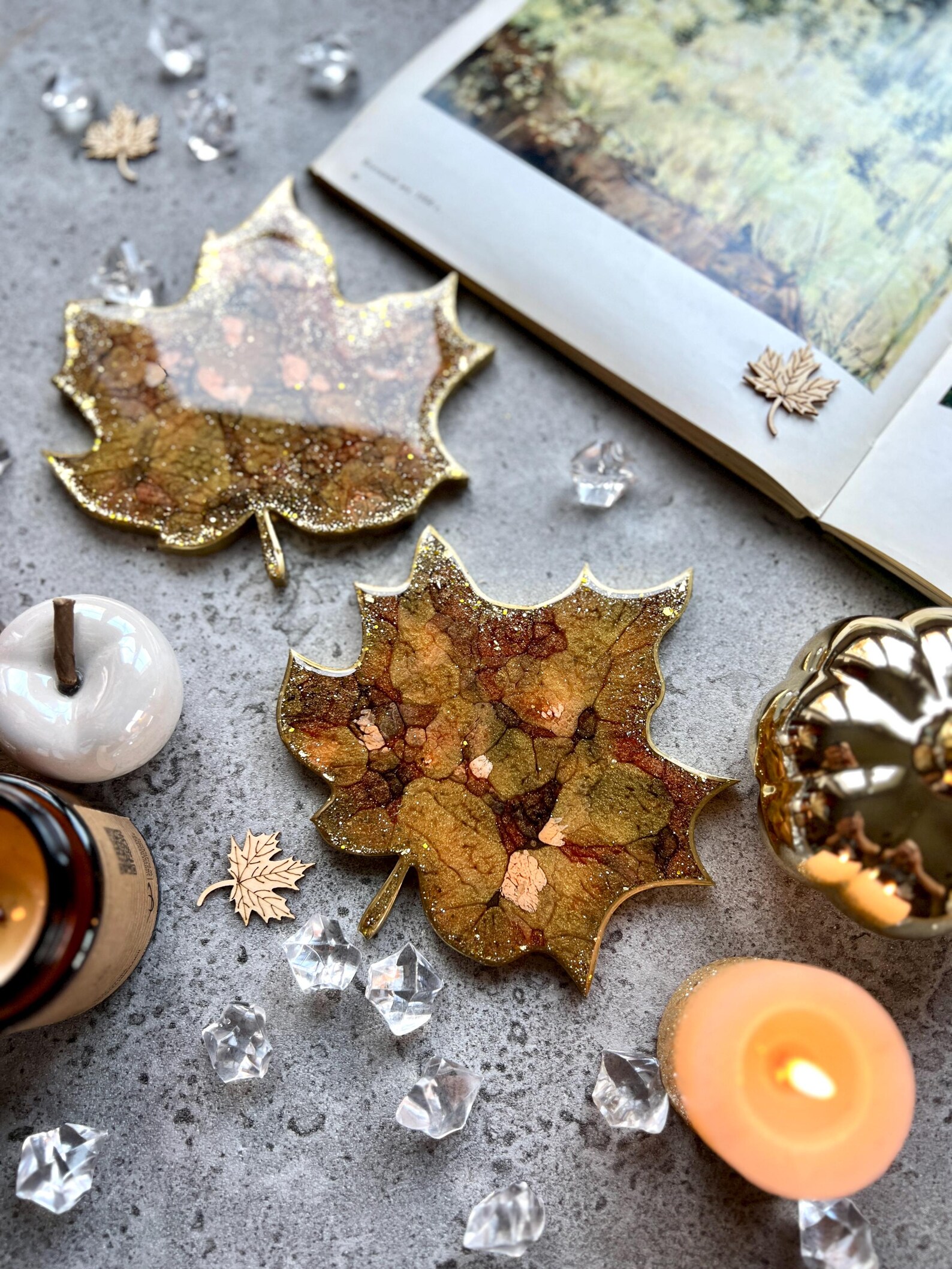 Resin Maple Leaf Coasters: Gold Autumn Decor, Set of 2 - Etsy