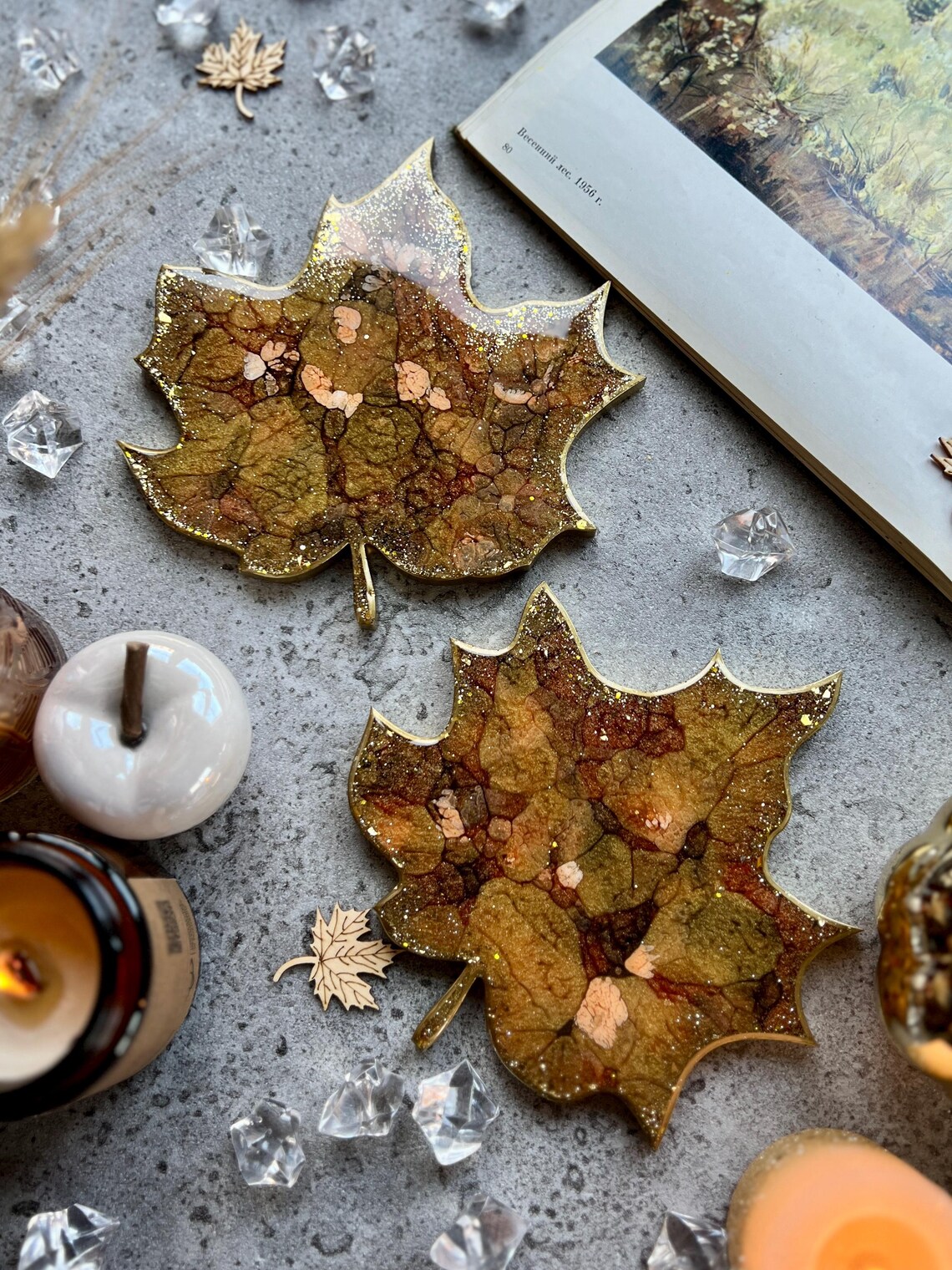 Resin Maple Leaf Coasters: Gold Autumn Decor, Set of 2 - Etsy