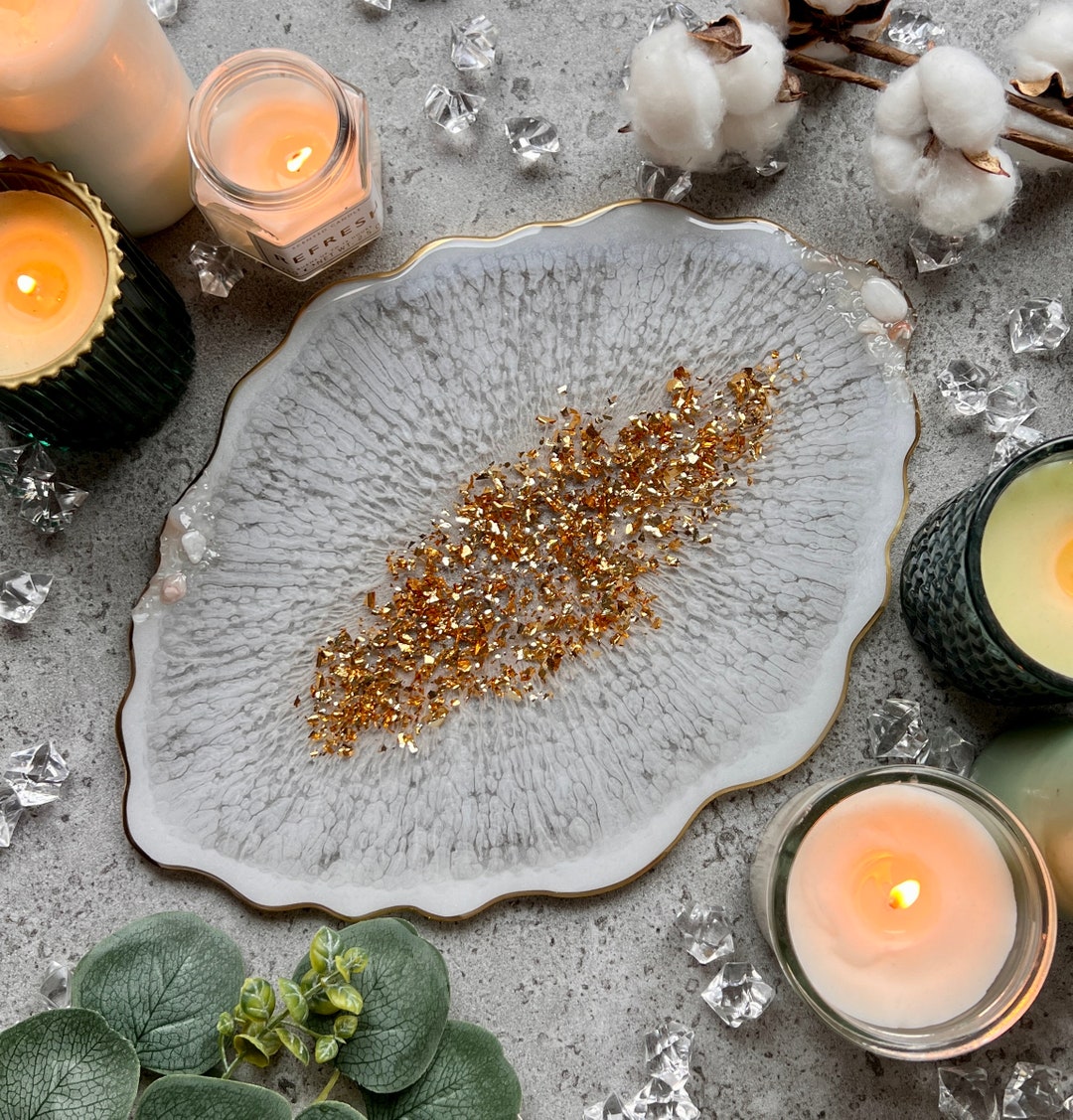 Elegant Gold and White Resin Plate - Perfect Birthday or Wedding Gift ...