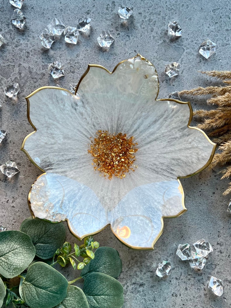 Gold and White Resin Flower Bowl, Home Decor, Housewarming Gift ...
