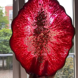 Red and Gold Curved Epoxy Resin Plate for Fruits & Sweets, Home Decor ...