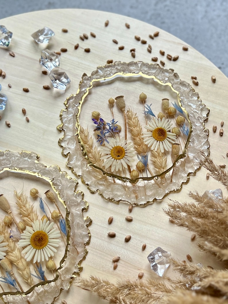 Handmade Dried Flowers Resin Coasters, Tea Coasters, Coaster Set, Tray ...