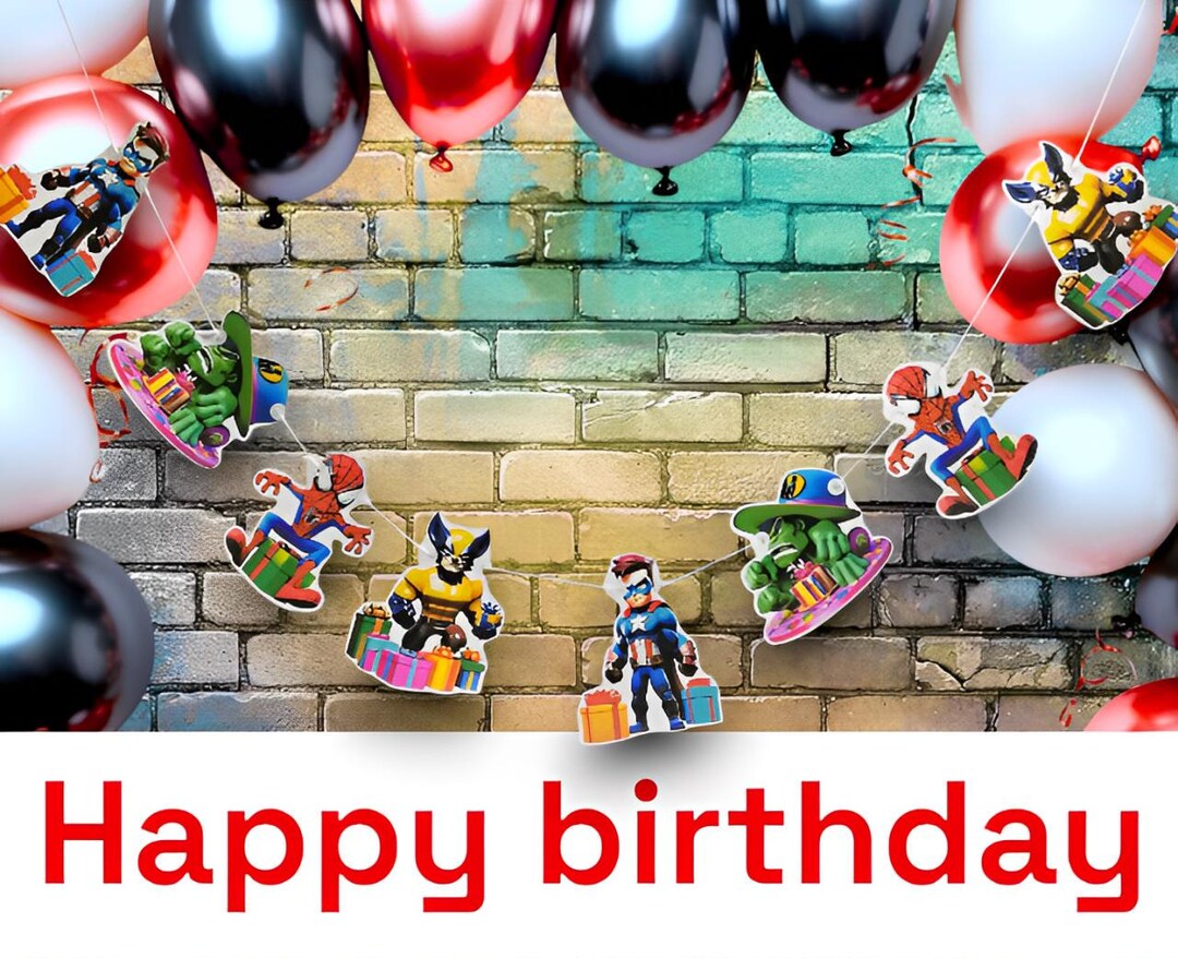 Superhero, Spiderman, Hulk Cartoon Style, Girlande, Streamer, Banner ...