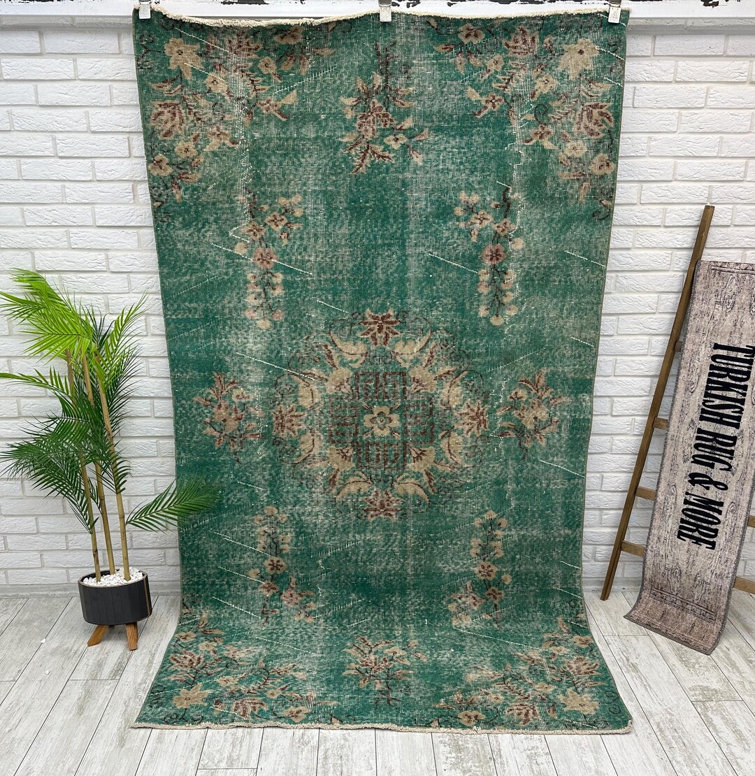 Vintage Green Rug, Handmade Area Rug, Antique Rug, Rug for Living Room ...